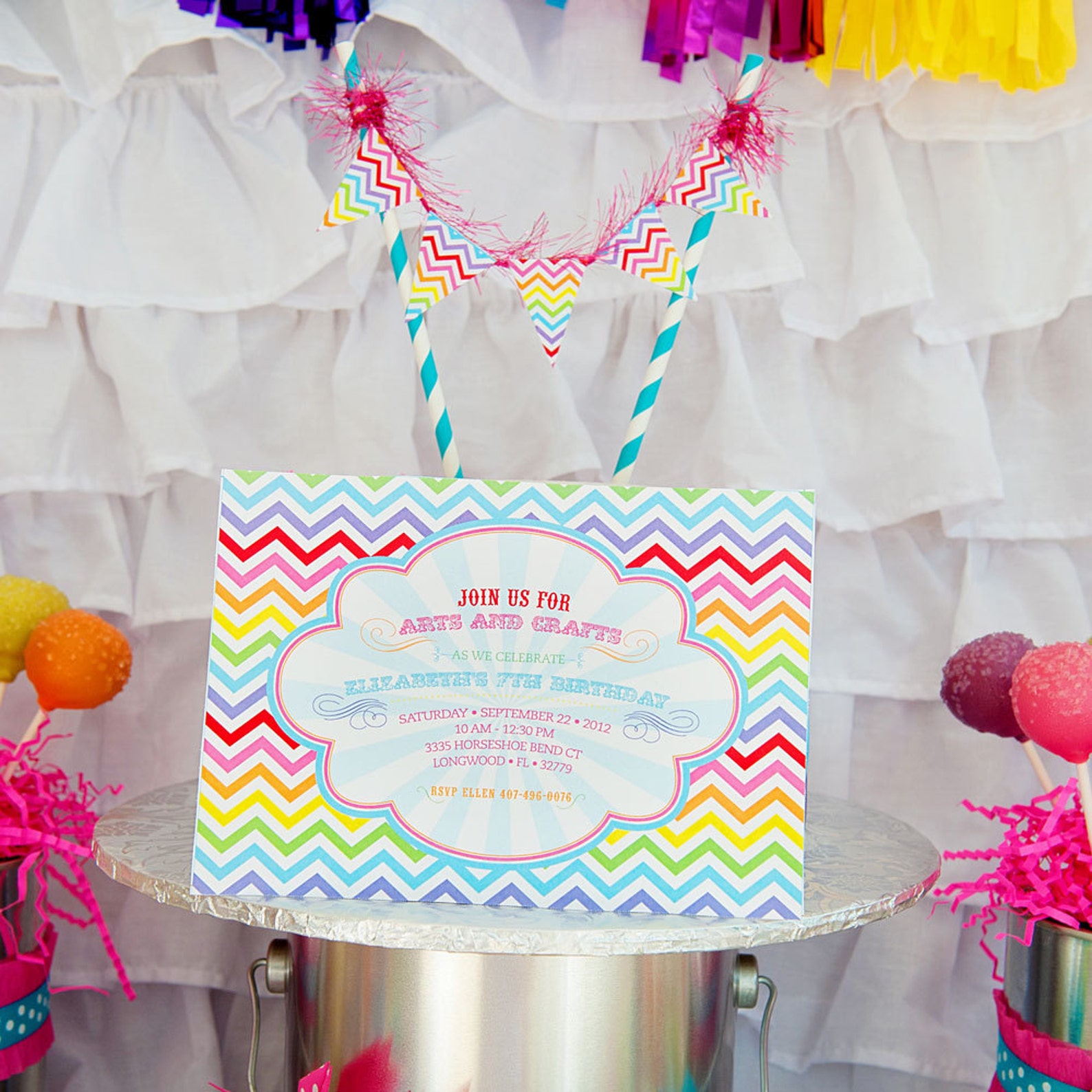 Chevron Rainbow Arts & Crafts Birthday Printable Customized - Etsy