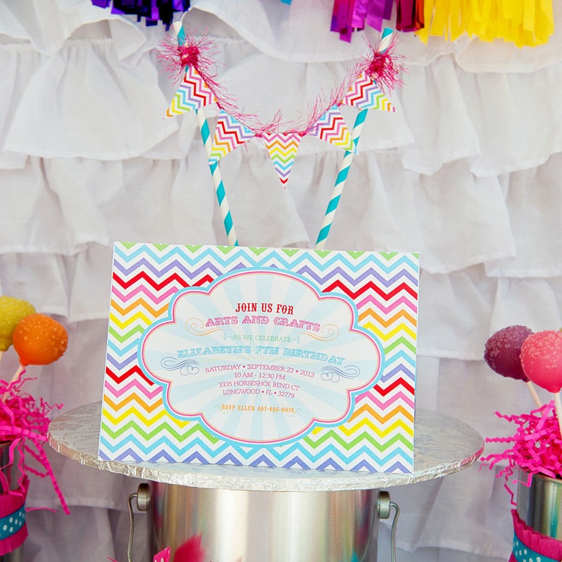 Chevron Rainbow Arts & Crafts Birthday Printable Customized - Etsy