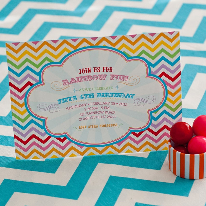 Chevron Rainbow Colors Bright Birthday Printable Customized - Etsy