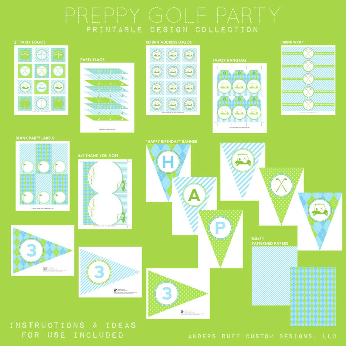 Golf Preppy Sports Birthday Party Printables - Printable Customized ...