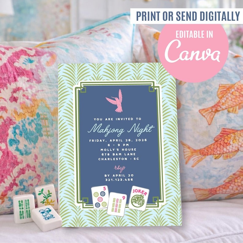 Mahjong Night Invitation | Palm Beach Style Mahjong Party | Editable ...
