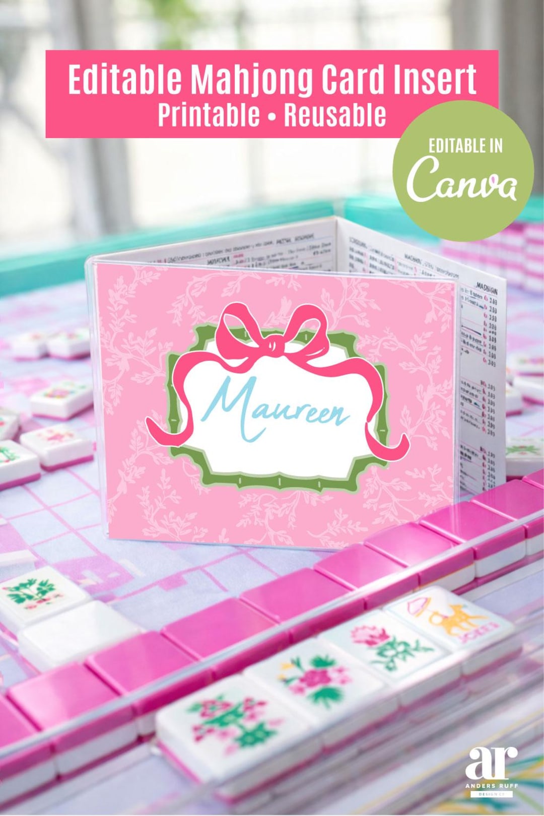 Mahjong Card Cover Template | Bow Custom Personalized Printable Mahjong ...