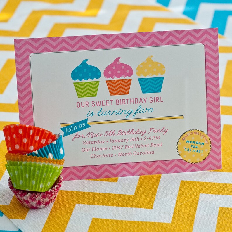 Chevron Cupcake Birthday Pink or Blue Printable Customized - Etsy