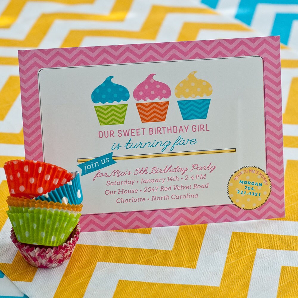 Chevron Cupcake Birthday Pink or Blue Printable Customized | Etsy