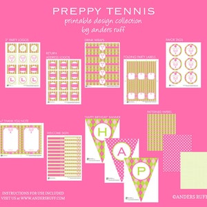Tennis Preppy Sports Birthday - Pink and Green - Printable Customized ...
