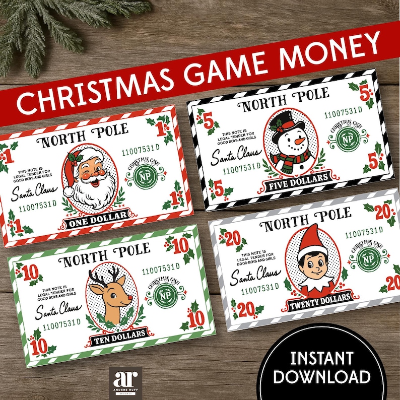 Merry Money Play Cash + Holiday Auction Paddles | Christmas Game ...