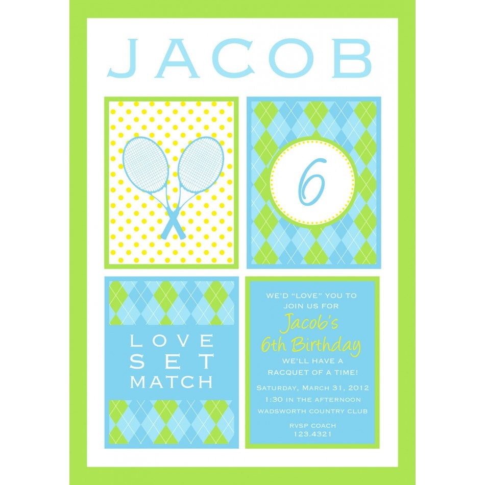 Tennis Preppy Sports Birthday - Pink or Blue - Printable Customized ...