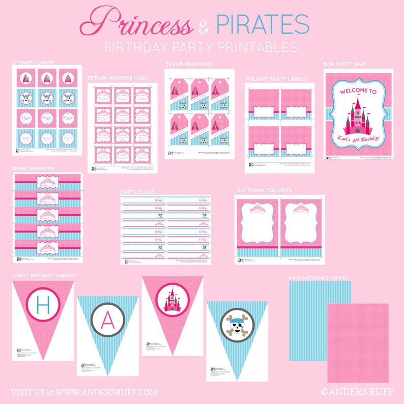 Princesses and Pirates Birthday - Printable Customized Package - Etsy