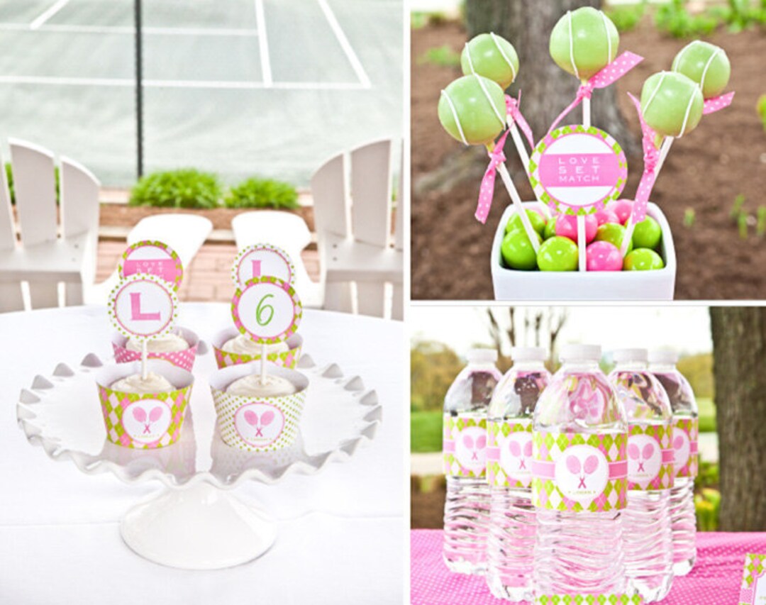 Tennis Preppy Sports Birthday - Pink and Green - Printable Customized ...