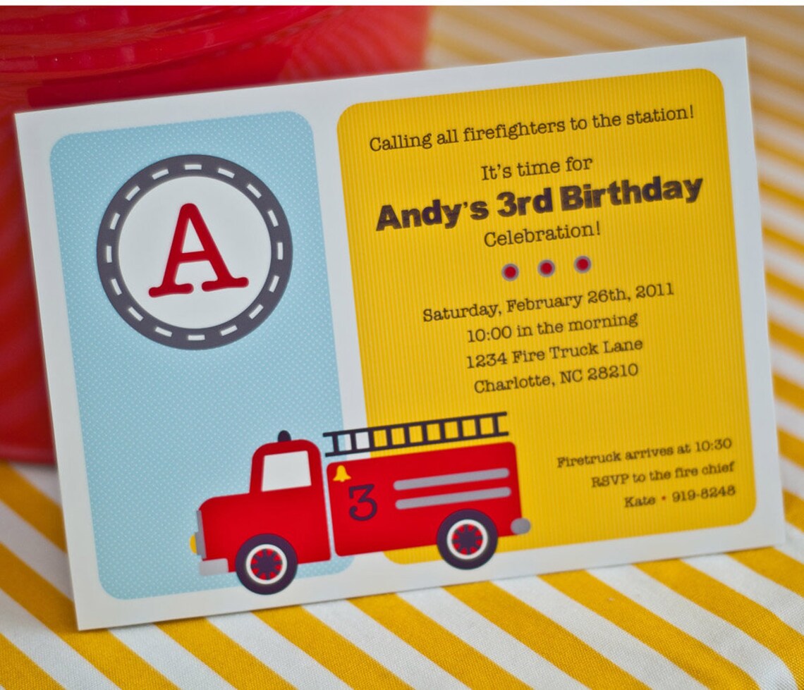 Firetruck Fireman Firehouse Fire Station Invitation Rescue Alarm ...