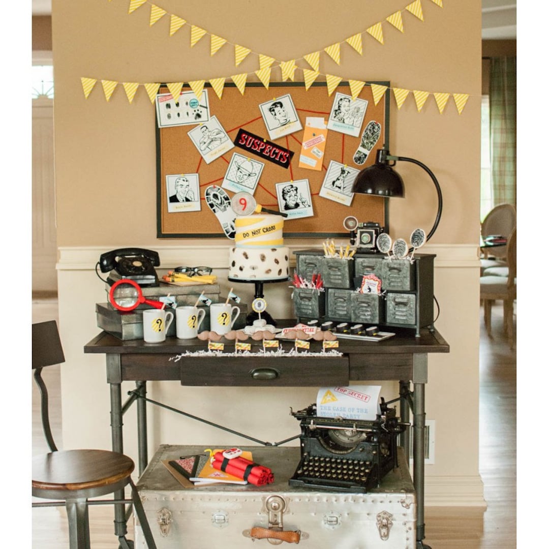Printable Detective Birthday Party Decor Kit – Personalized Banner ...