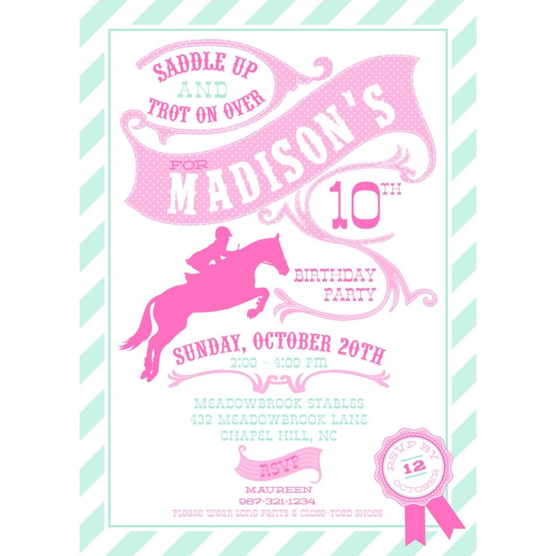 Equestrian Horseback Riding Preppy Birthday - Printable Customized ...