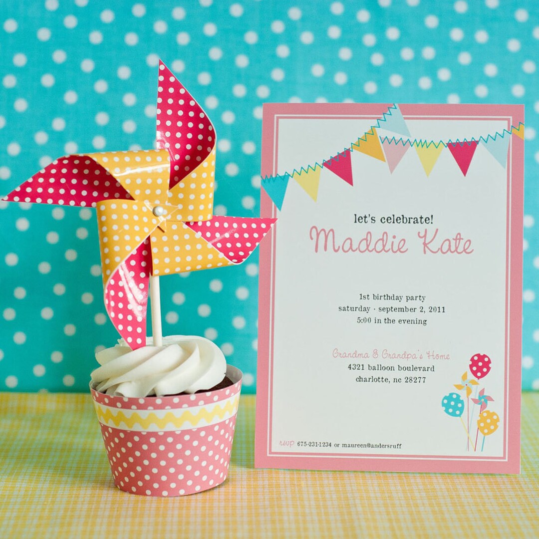 Pinwheels, Pennants and Polka Dots Birthday - Printable Customized ...