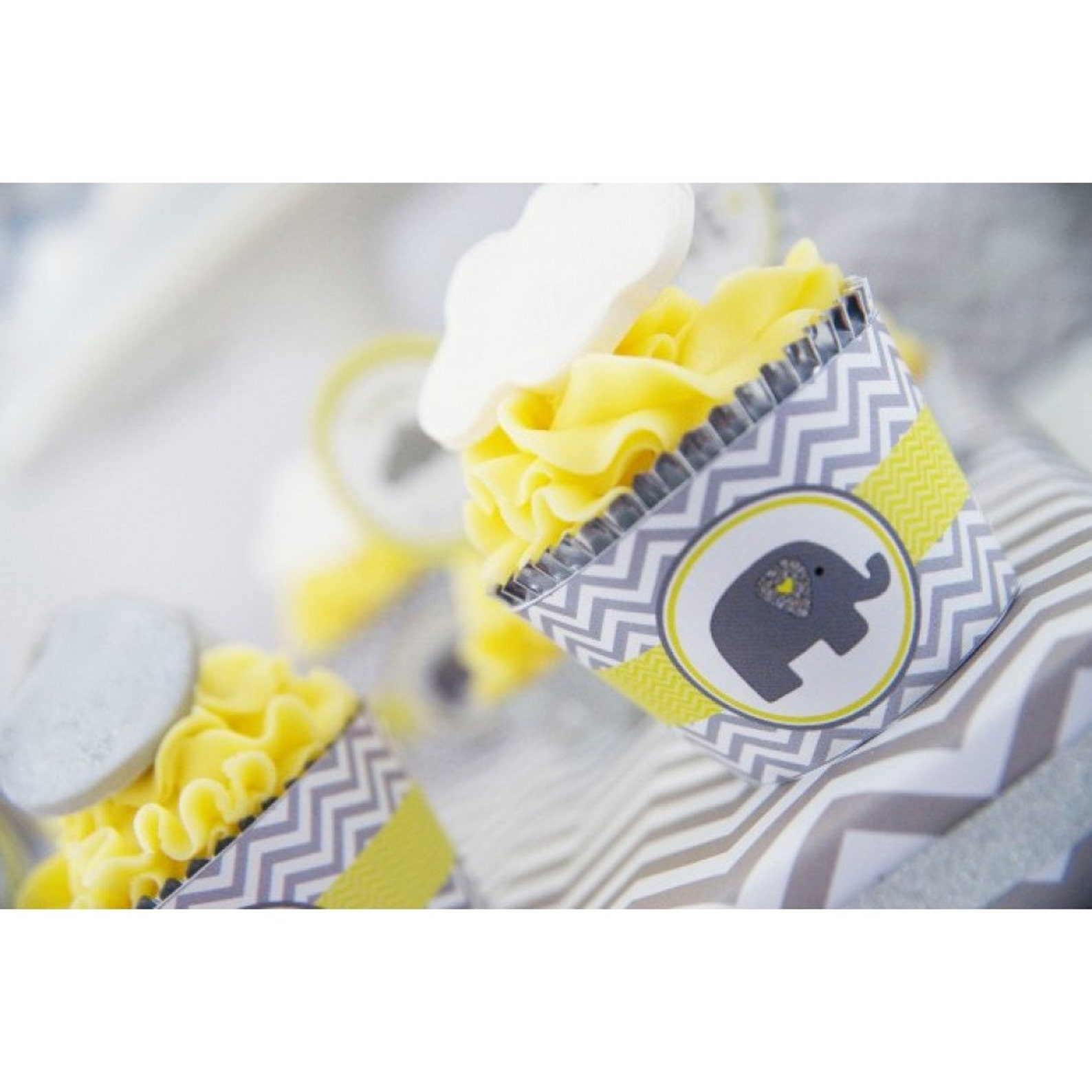 Yellow and Grey Elephant Baby Shower Chevron Printables - Etsy