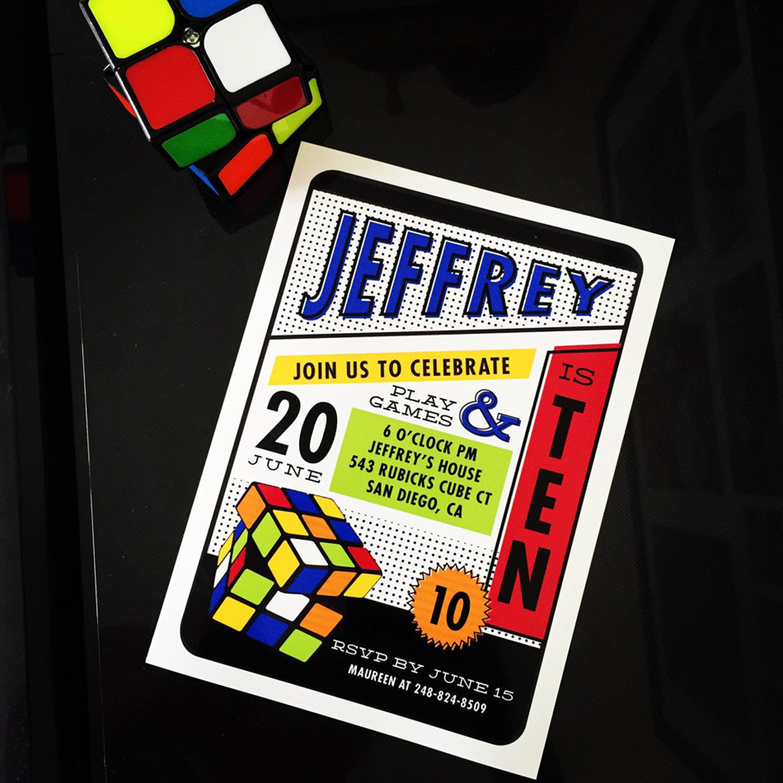 Rubik's Cube Game Puzzle Invitation Birthday Party Boy Game Teen Boy ...