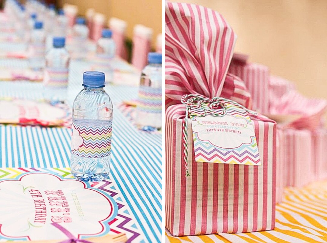 Chevron Rainbow Colors Bright Birthday - Printable Customized Package ...