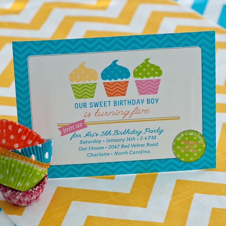 Chevron Cupcake Birthday Pink or Blue Printable Customized - Etsy