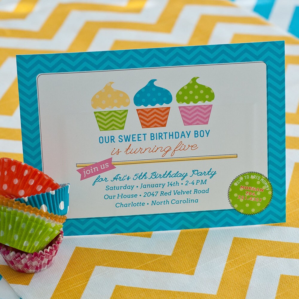 Chevron Cupcake Birthday - Pink or Blue - Printable Customized ...
