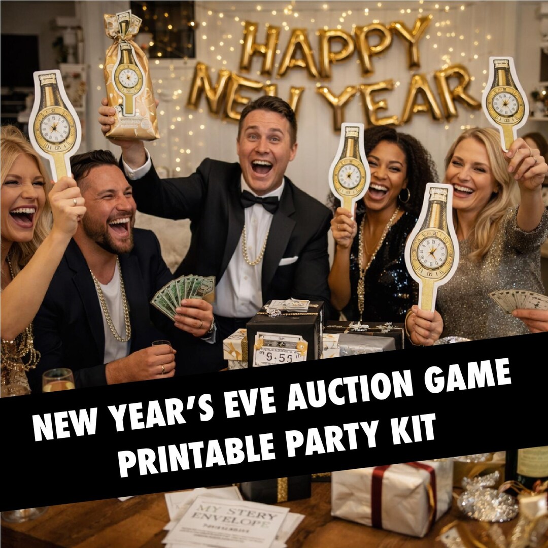 New Year’s Eve Auction Game Printable | Wine Pull Game | NYE Party Game ...