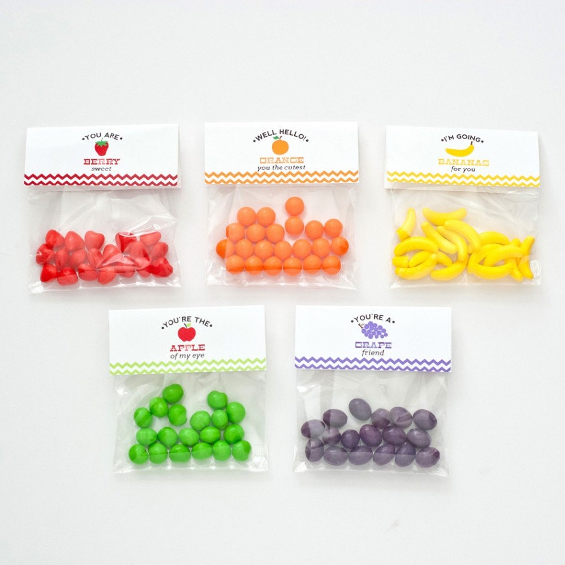 Chevron Fruit Valentines Day Printable Folding Bag Toppers | Etsy