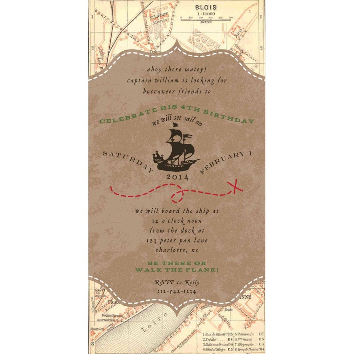 Vintage Pirate Ship Treasure Map Birthday Printable | Etsy