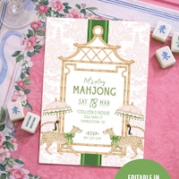Fall Mahjong Party Invitation Template | Wine & Game Night Printable ...