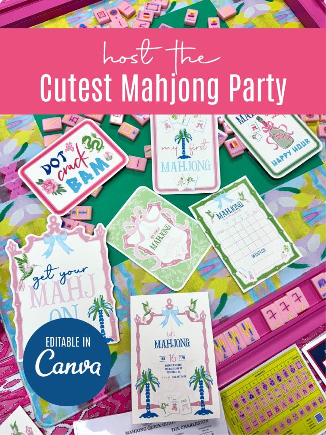 Mahjong Party Printable Bundle | Mahjong Night Party Pack | Editable ...