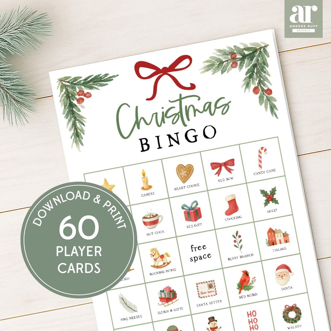 60 Christmas Bingo Printable Activity | Holiday Party Game for Families ...