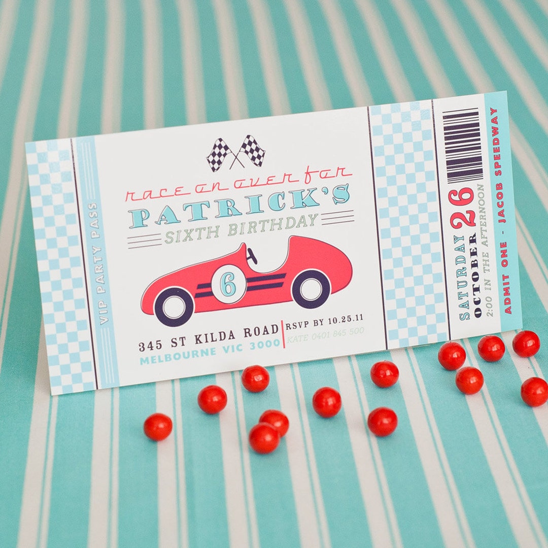 Vintage Race Car Speedway Automobile Indy Birthday Party - Aqua Red ...