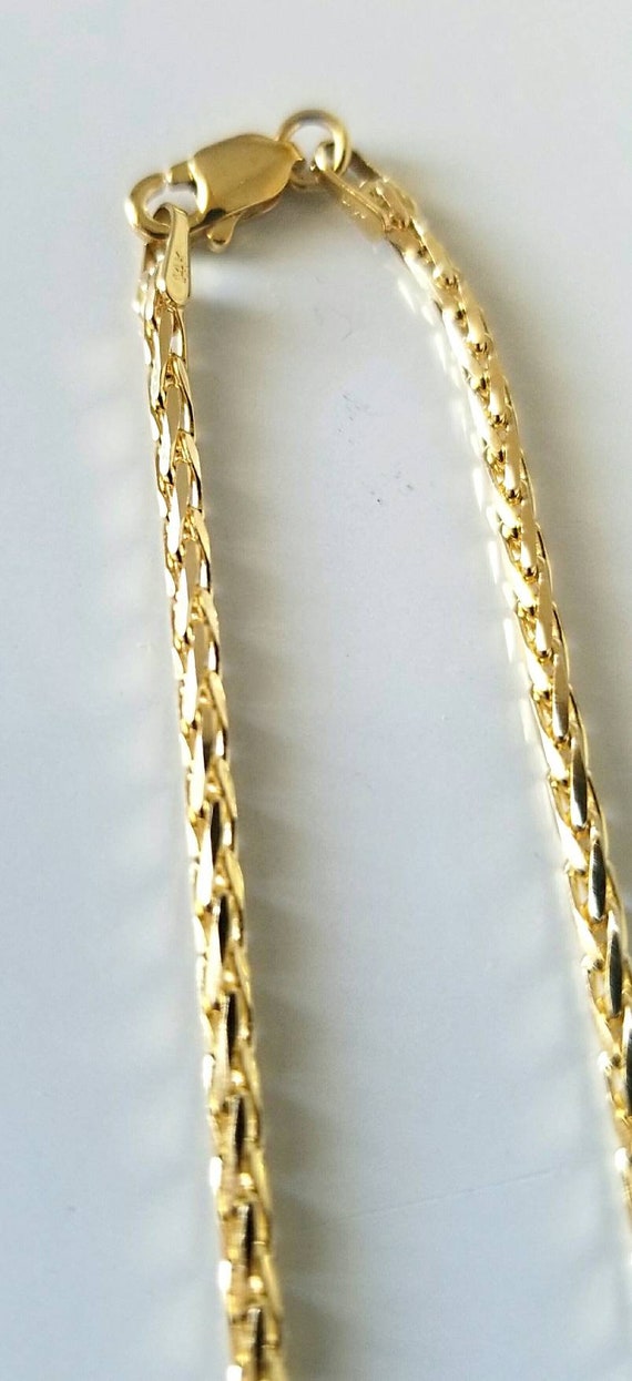 14K Yellow Gold 24 Inch Diamond Cut Wheat Style Chain With a | Etsy