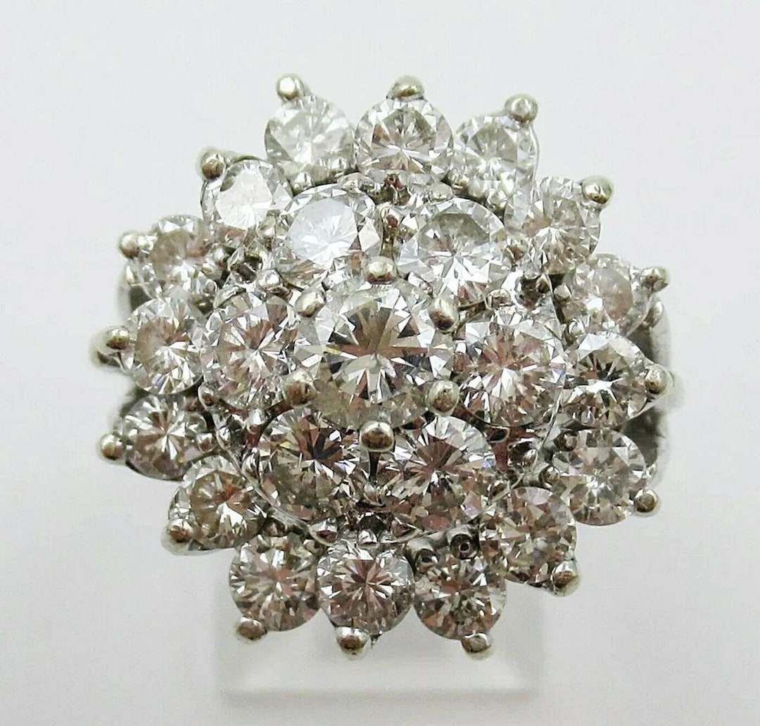 14K White Gold Gorgeous Sparkly Diamond Cocktail Ring - Etsy