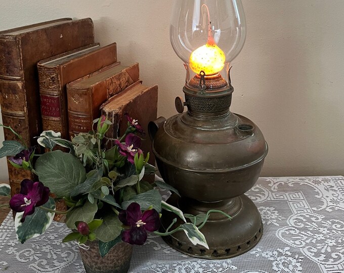 Vintage Brass Oil Lamp - Millers Vestal Co Primitive Electric Antique ...
