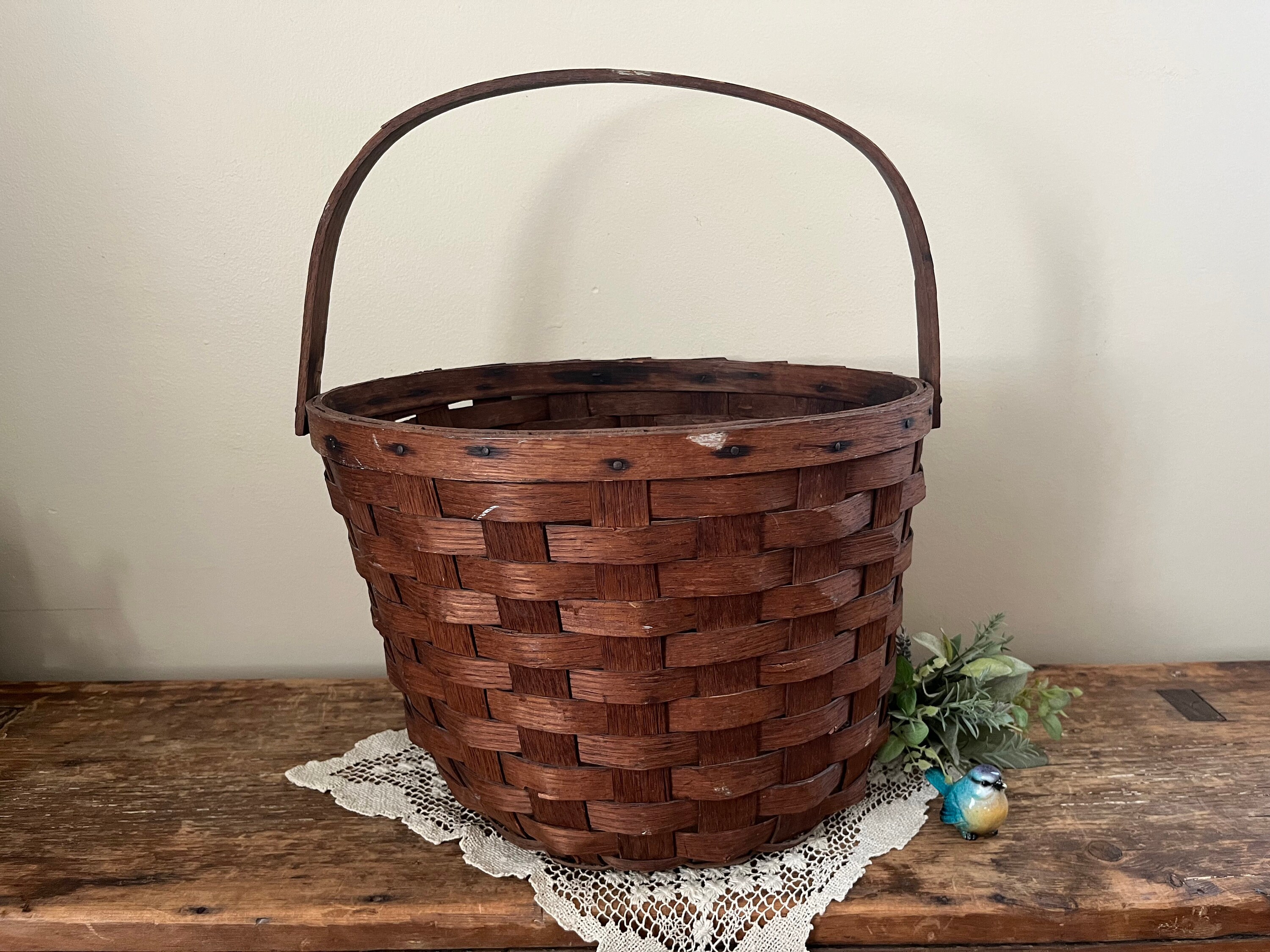 Antique Woven Wood Splint Basket Gathering Basket Farmers - Etsy