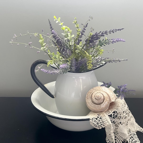 White Enamel Pitcher - Etsy