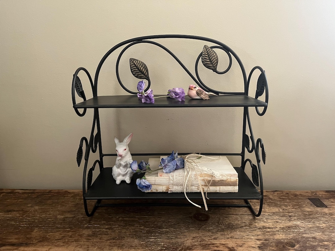 Vintage Wrought Iron 2 Tier Wall Shelf - Wrought Iron Metal Decorative ...