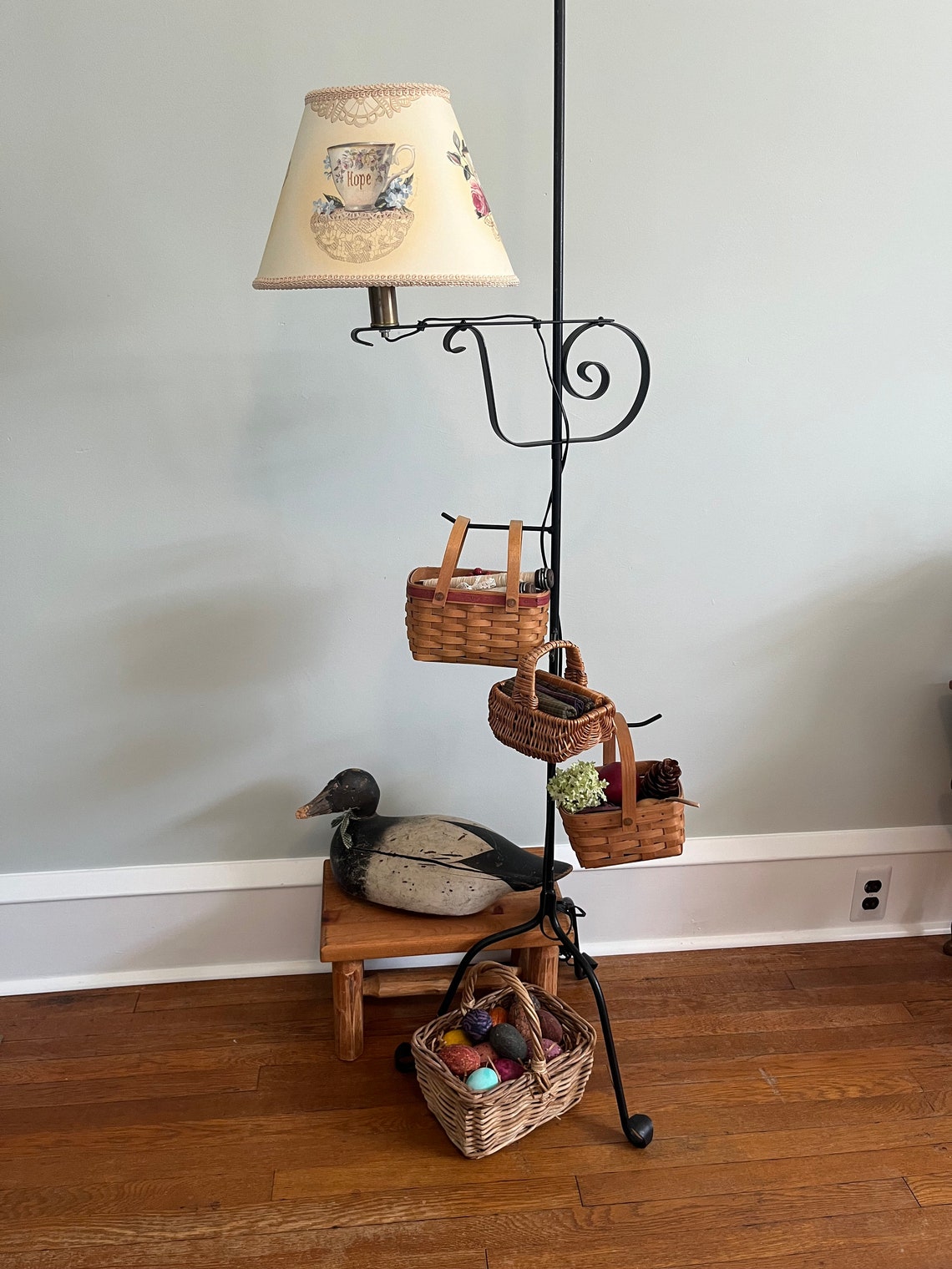 Vintage Longaberger Basket Lamp - Black Wrought Iron Basket Display ...