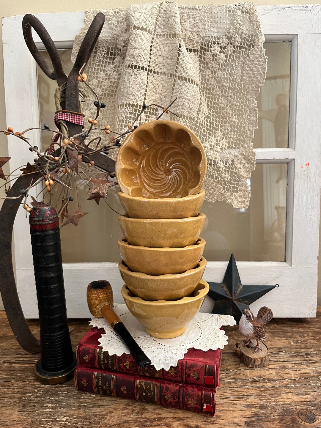 Set of 2 Antique Stoneware Mold W/ Swirl Pattern - Vintage Pudding ...