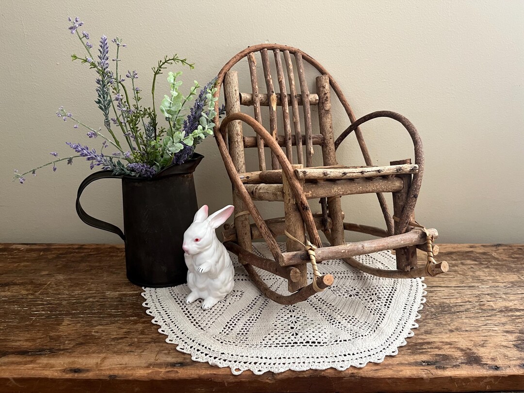 Vintage Rustic Twig Garden Rocking Chair - Twig Chair Doll Size Twig ...