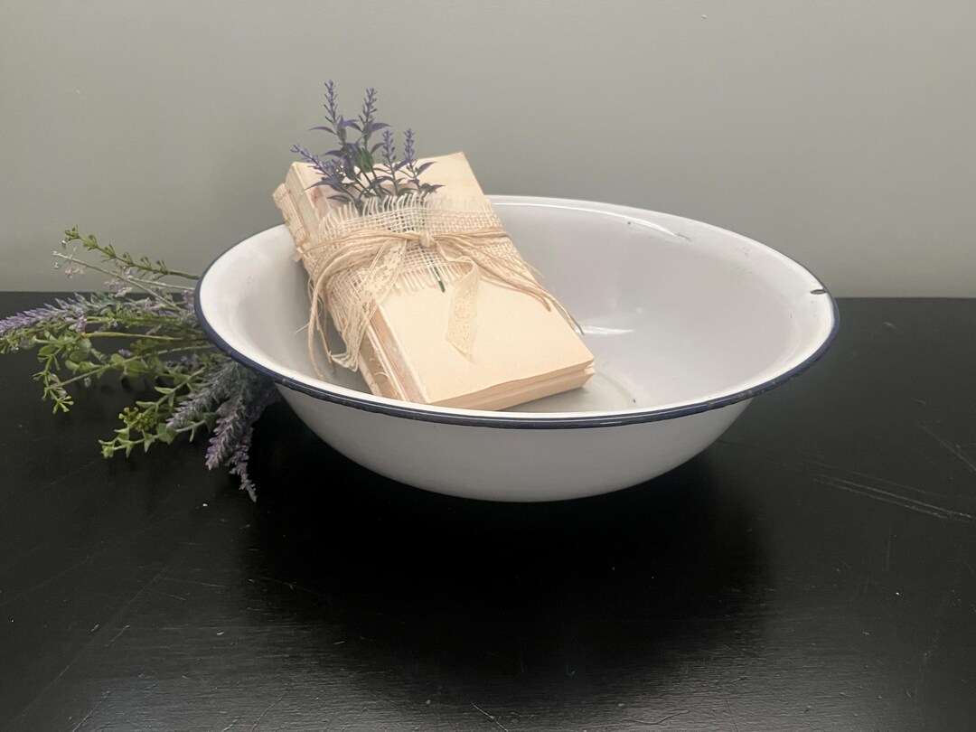 Distressed White Enamel Wash Basin: Extra Large Farmhouse Bowl - Etsy