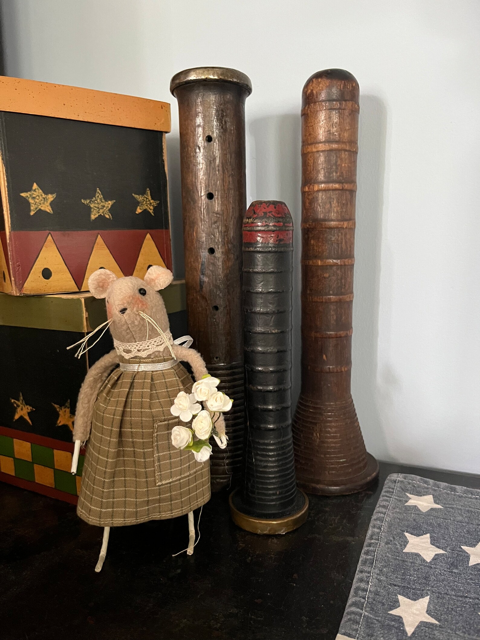 Set of 3 Wood Spool Rustic Weaving Fiber Art Display Antique - Etsy