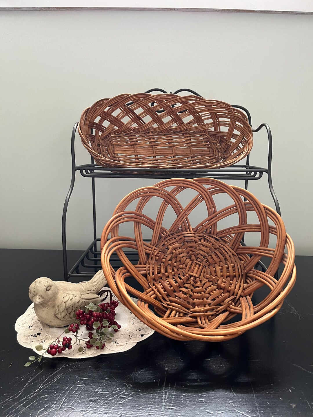 Vintage Mismatched Pair of Baskets Baguette Bread Basket and Bread or ...