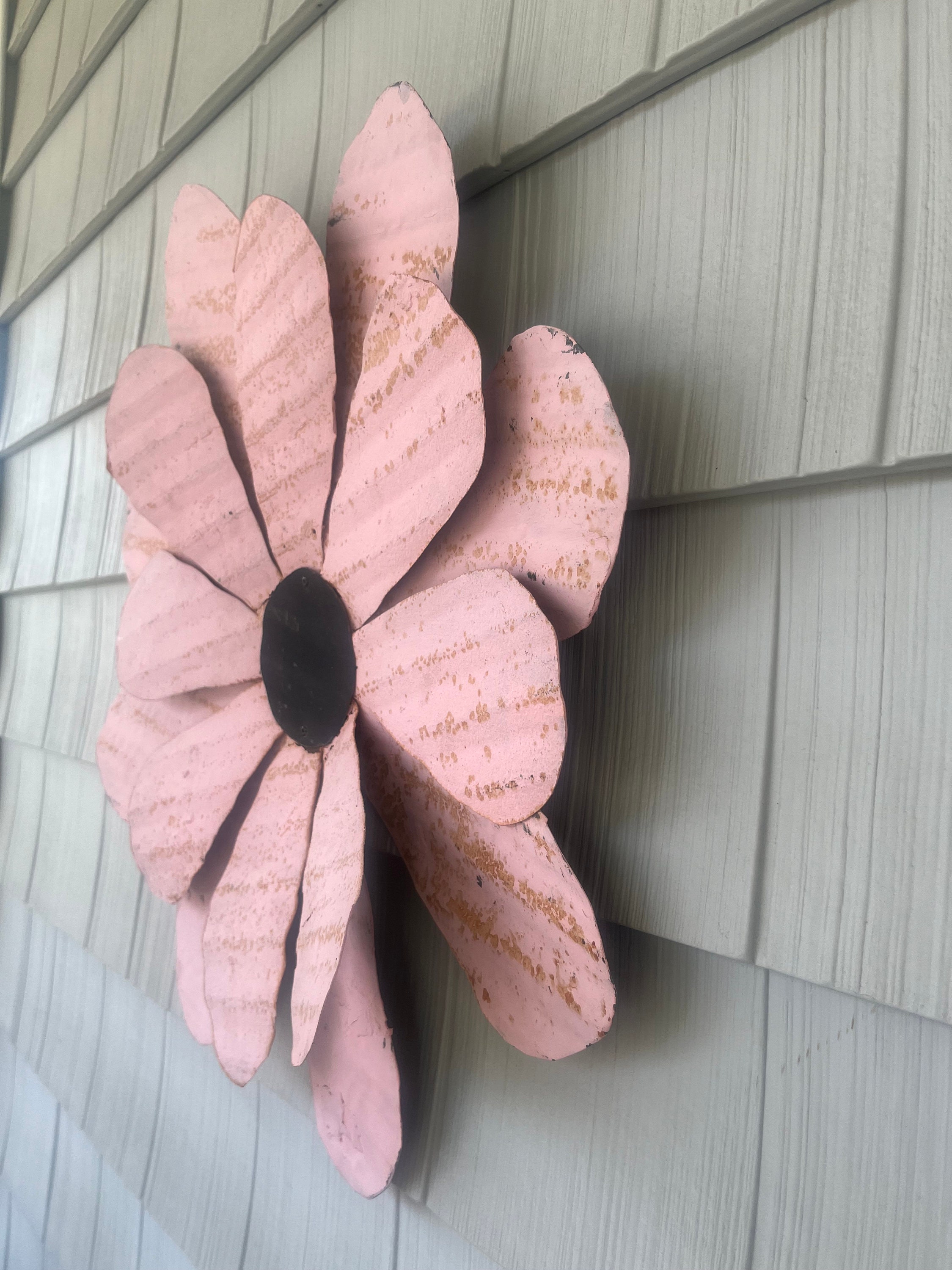 Giant Vintage Corrugated Metal Pink Flower Rustic Farmhouse French ...