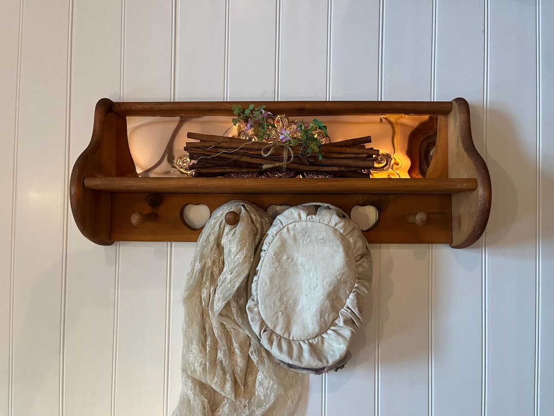 Punched Copper Tin Shelf - Vintage Wall Shelf With 4 Hooks - Cut Out ...