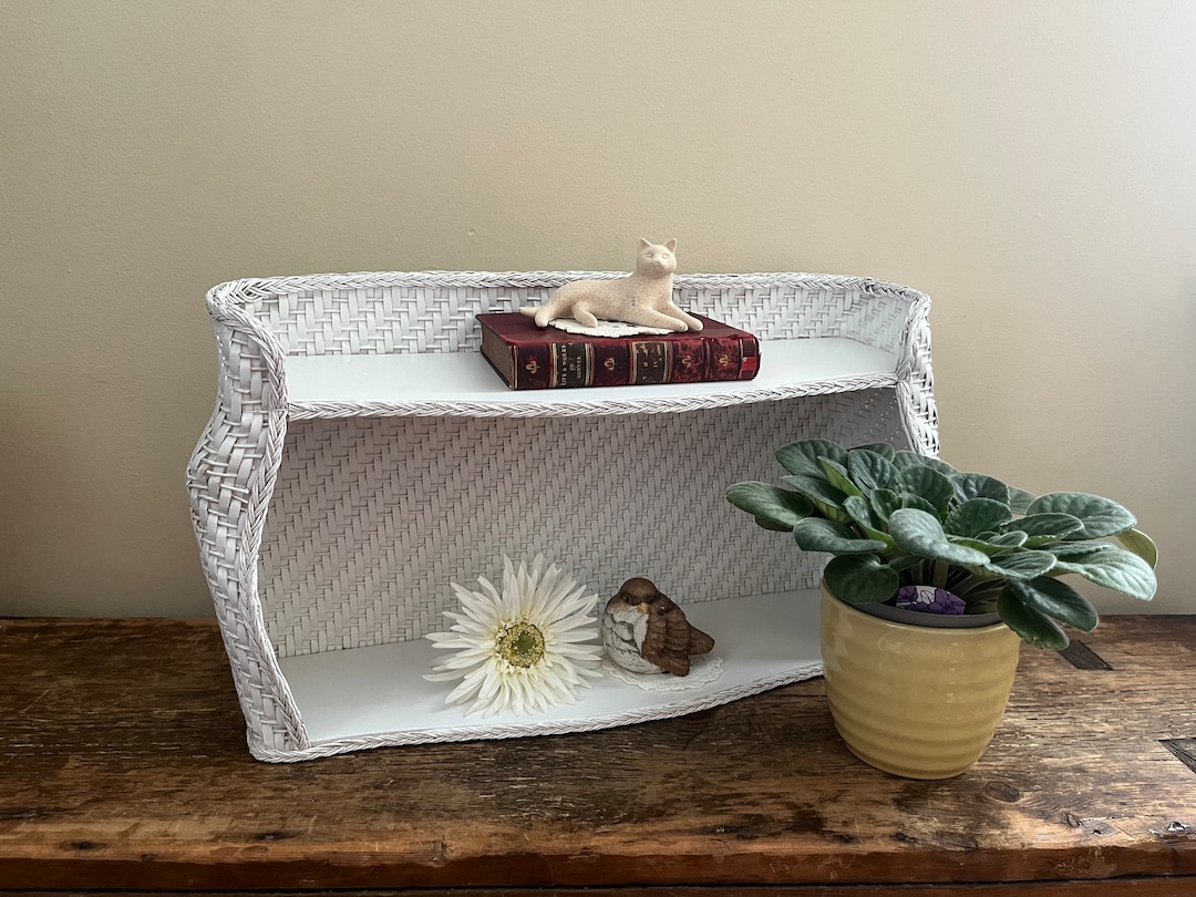 Vintage Wicker Shelf - White Wicker Wall Shelf - Dresser Shelf ...
