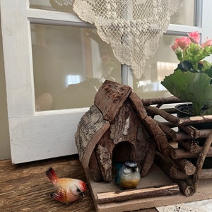 Charming Primitive Tree Bark Bird House Twig Plant Holder - Vintage ...
