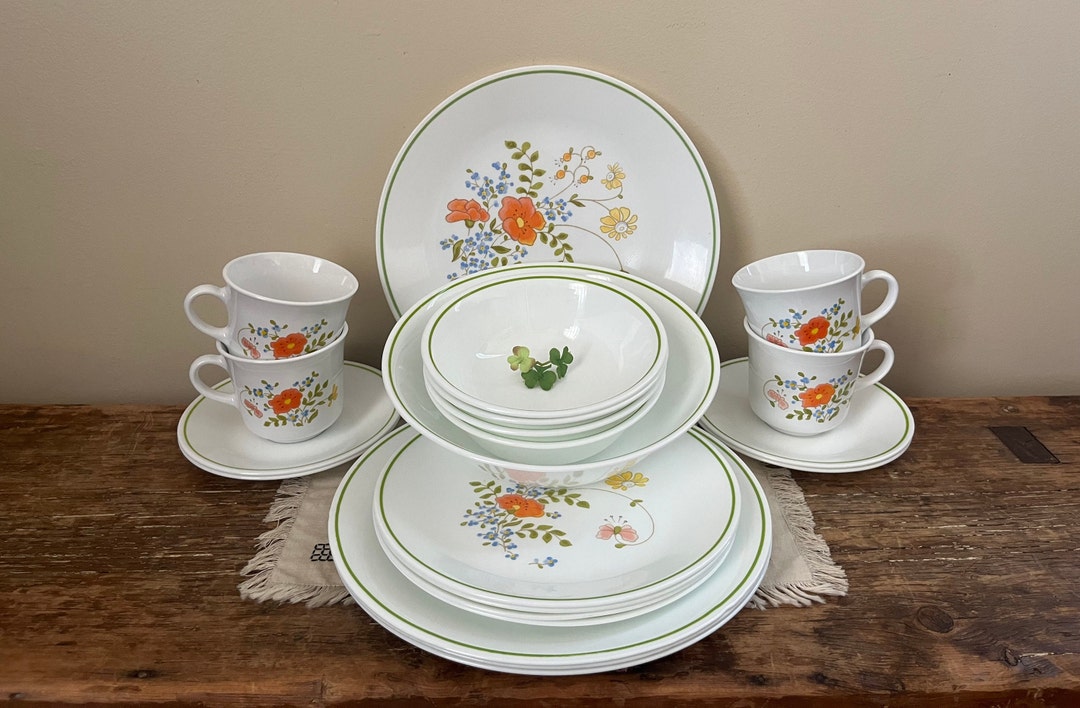 Vintage Corelle 21 Pc Set Wildflower or Spring Bouquet Pattern 5 Pc Place Setting for 4 Plus ...