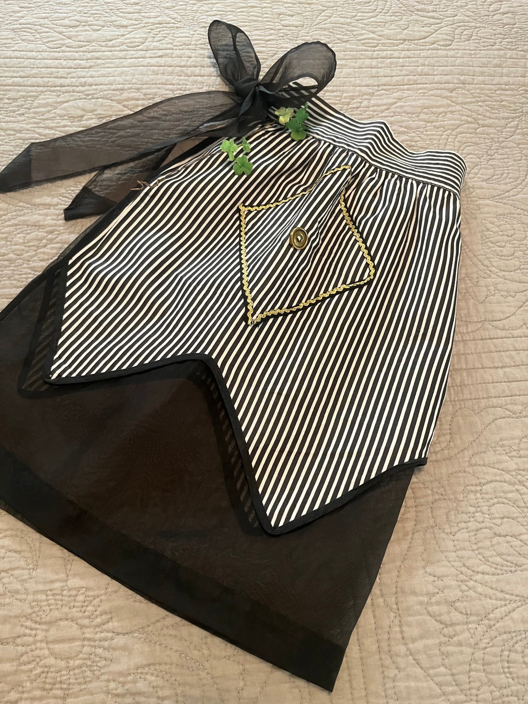 Vintage Apron Black and White Cotton Apron With Sheer Black Lining ...