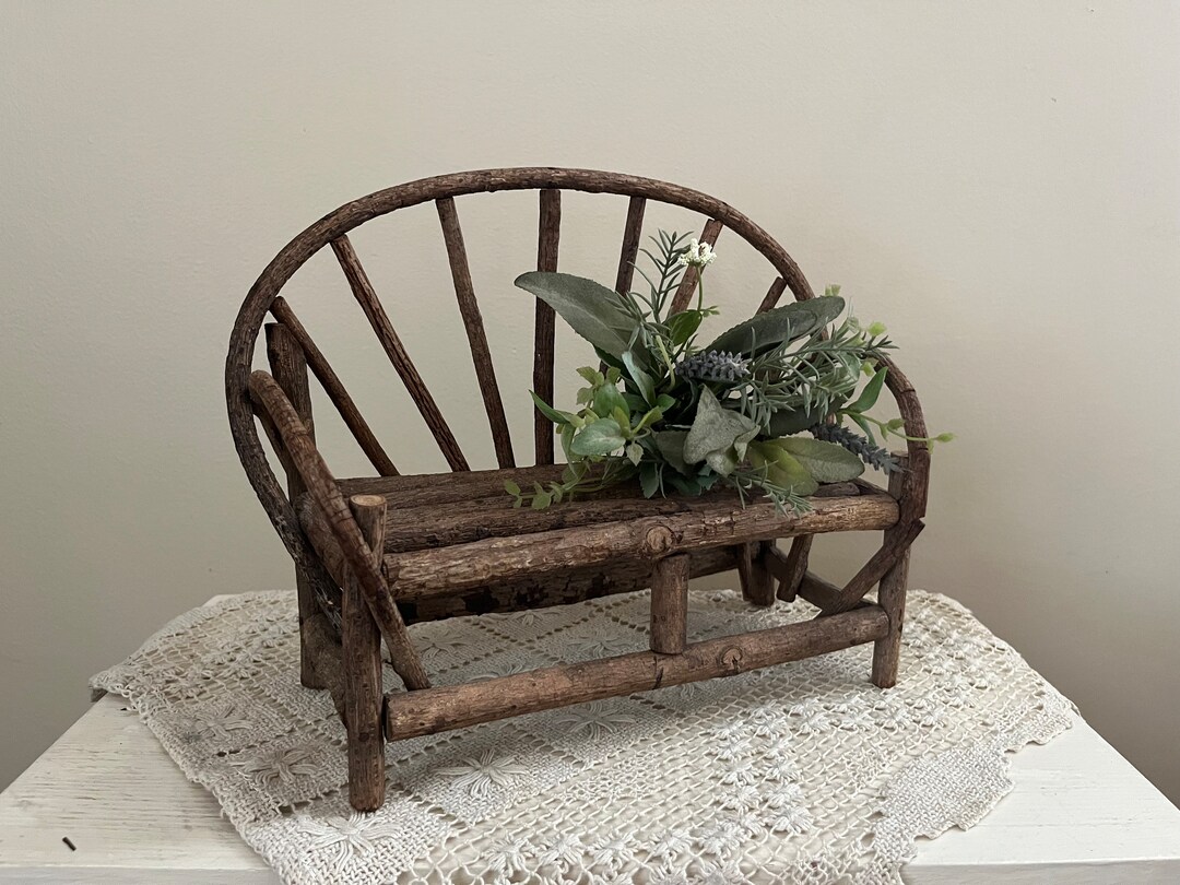 Vintage Rustic Twig Garden Bench - Twig Chair Doll Size Twig Bench ...