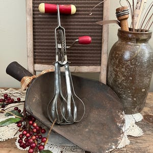 Vintage Primitive Hand Mixer - Wood Handle Knob Stainless Hand Mixer ...
