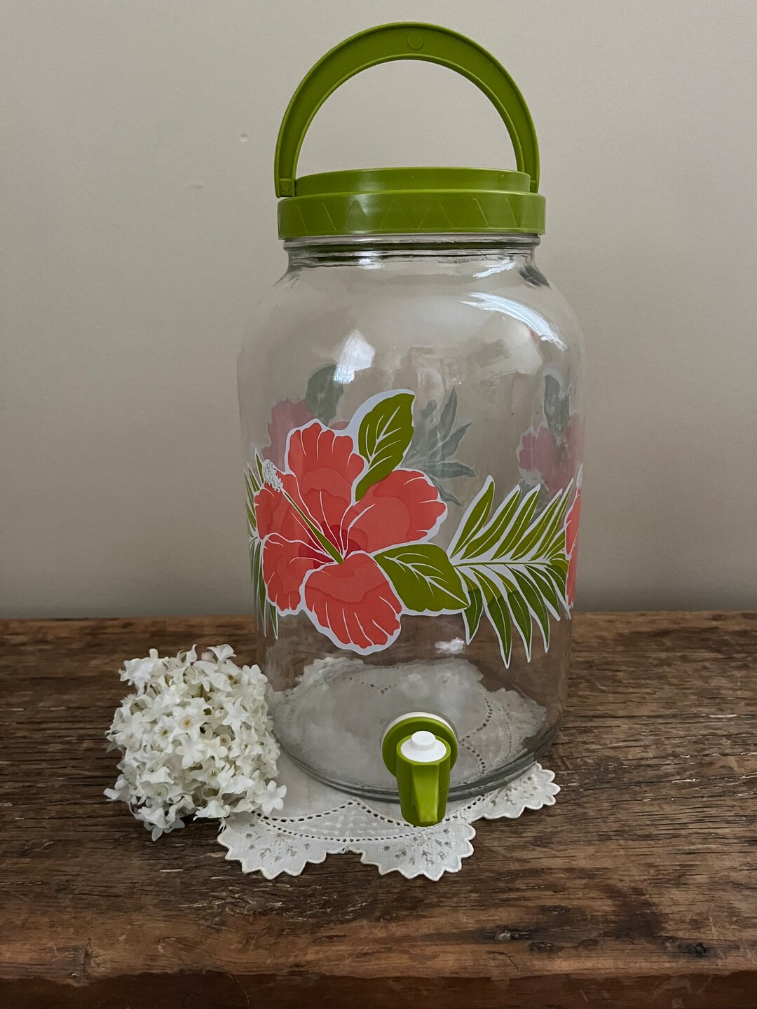 Sun Tea Jar Vintage Ice Tea Jar Gallon Glass Jar Tropical Flower Glass ...